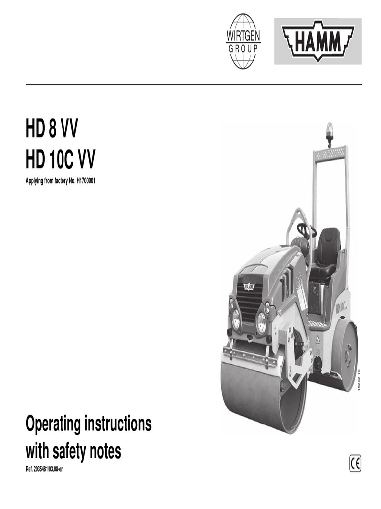 Manual de Operación Vibro Compactador Hamm HD8W HD 10C W | PDF | Safety ...