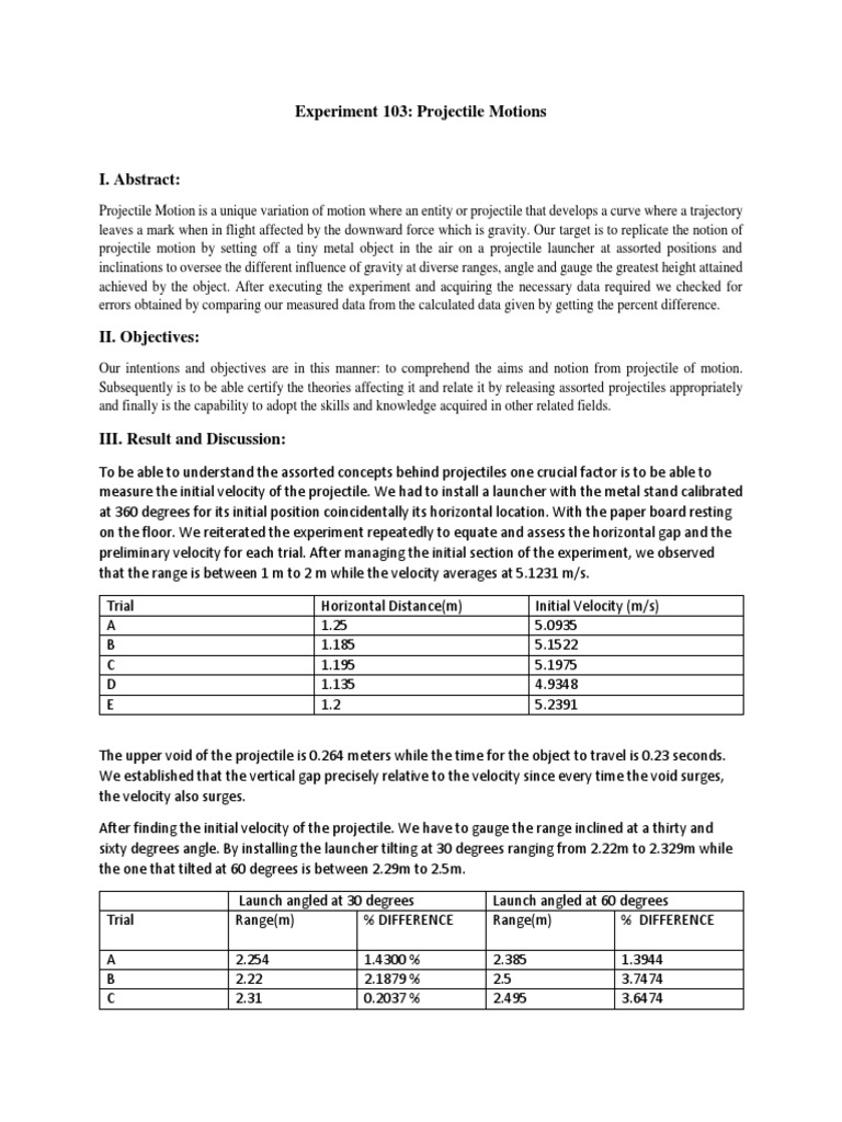 Experiment 3 Projectile Motion | PDF | Projectiles | Physics