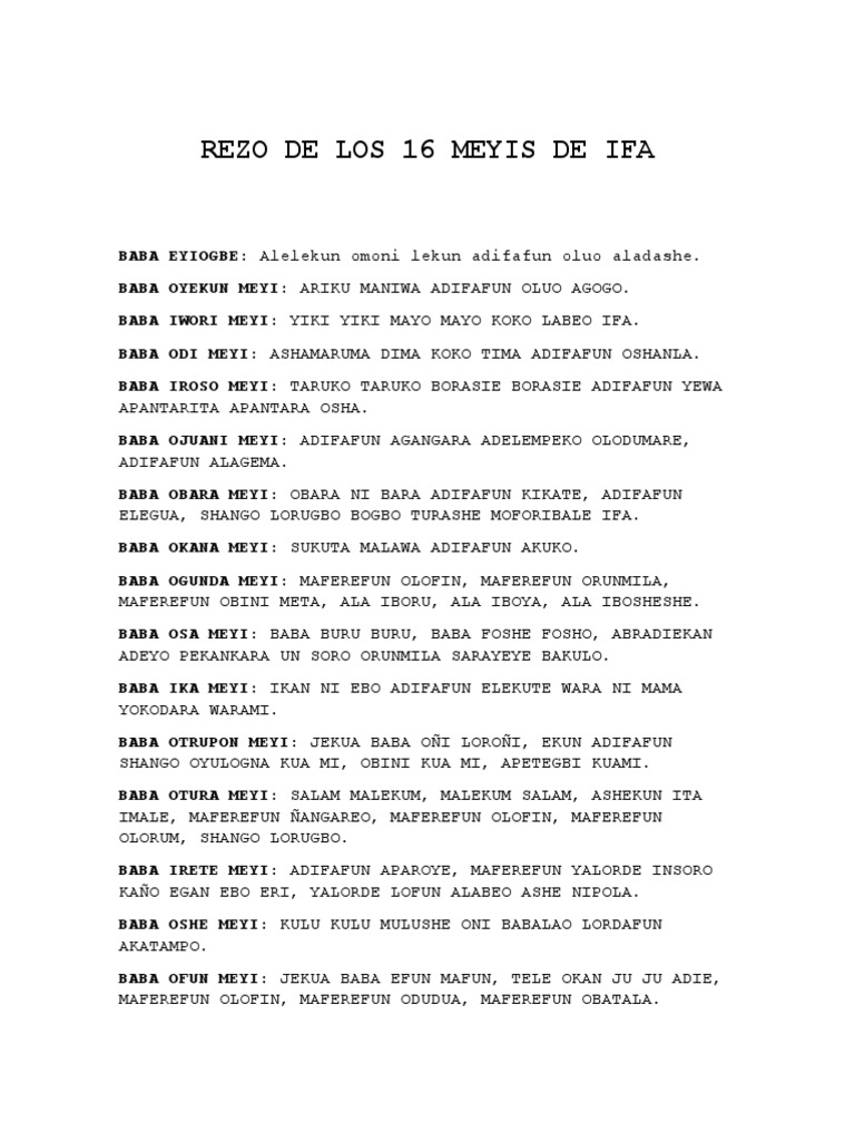 Rezos de Los 16 Meyis de IFA Cortos | PDF | Religión y espiritualidad ...