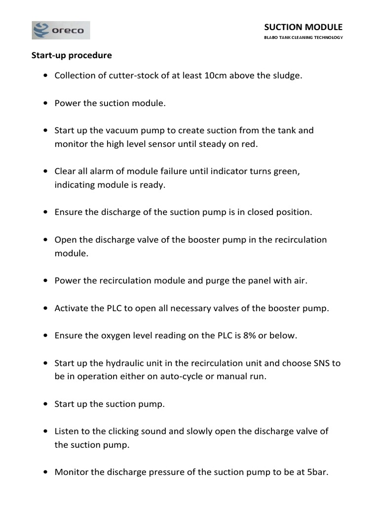 Suction Module Start-Up Procedure: Blabo Tank Cleaning Technology | PDF
