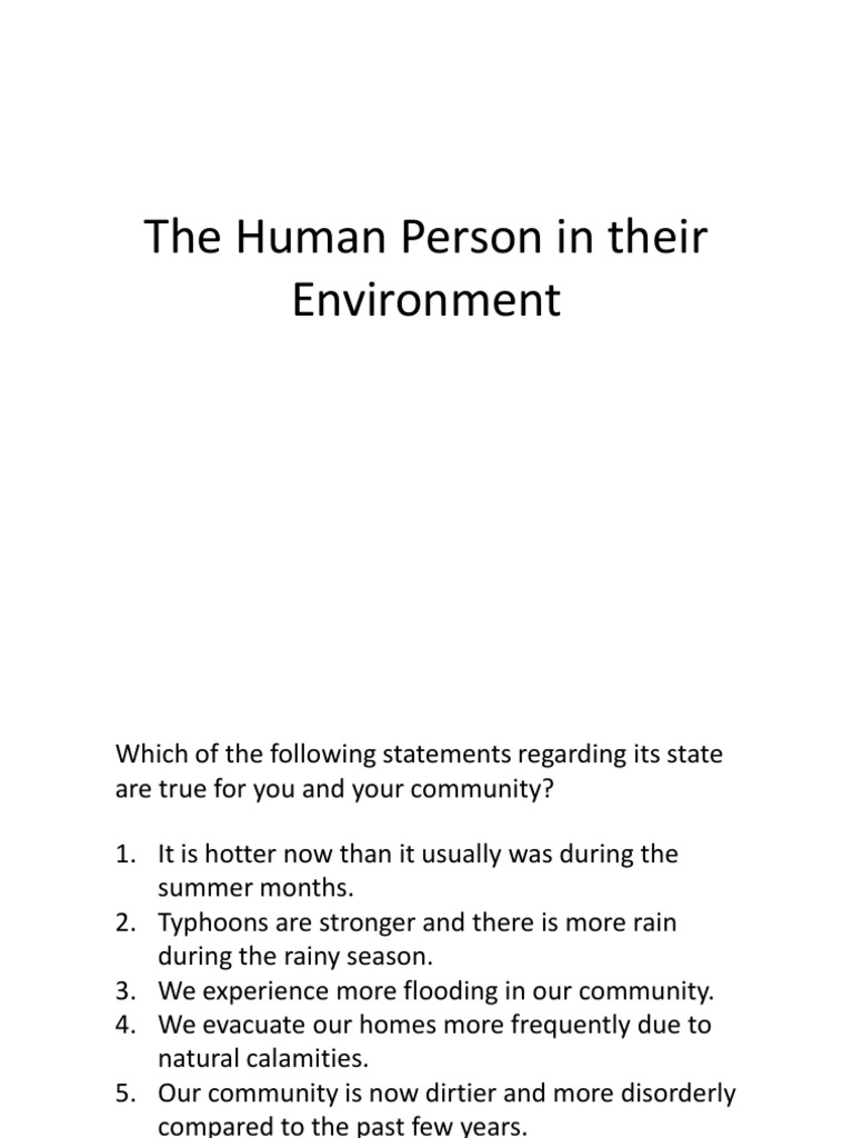 The Human Person in Their Environment | PDF | Environmentalism | Human ...