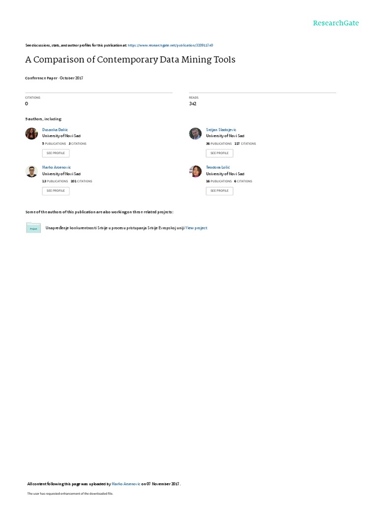 A Comparison of Contemporary Data Mining Tools: October 2017 | PDF | Data Mining | Apache Spark