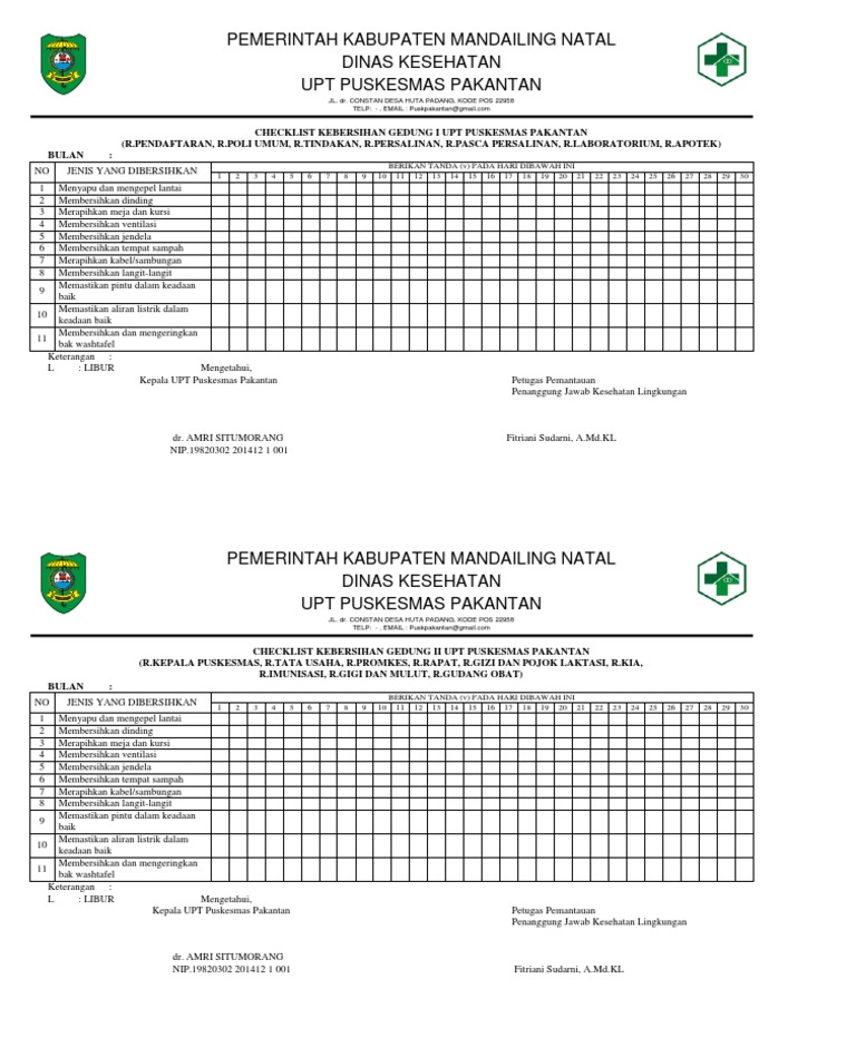 8.checklist Kebersihan Gedung Puskesmas | PDF