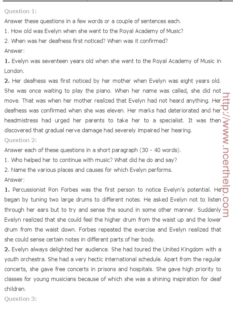 Ncert Solutions For Class 9 English Chapter 2 The Sound of Music PDF ...