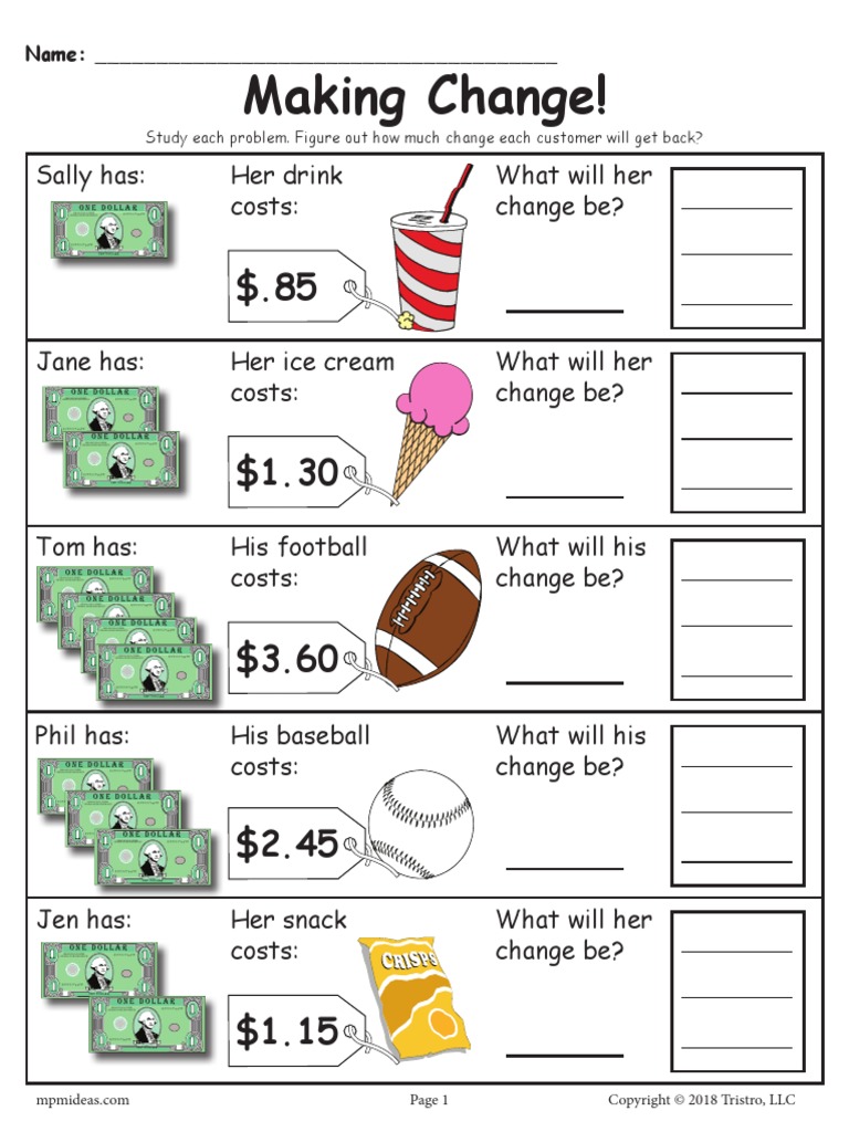 Making Change Money Worksheets PDF | PDF | Business Law | Copyright Law
