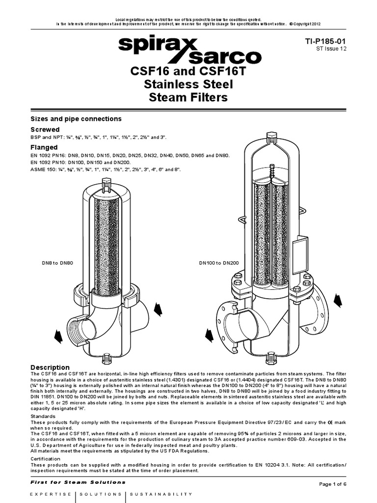 Spirax Sarco Clean Steam Filter | PDF | Mechanical Engineering | Nature