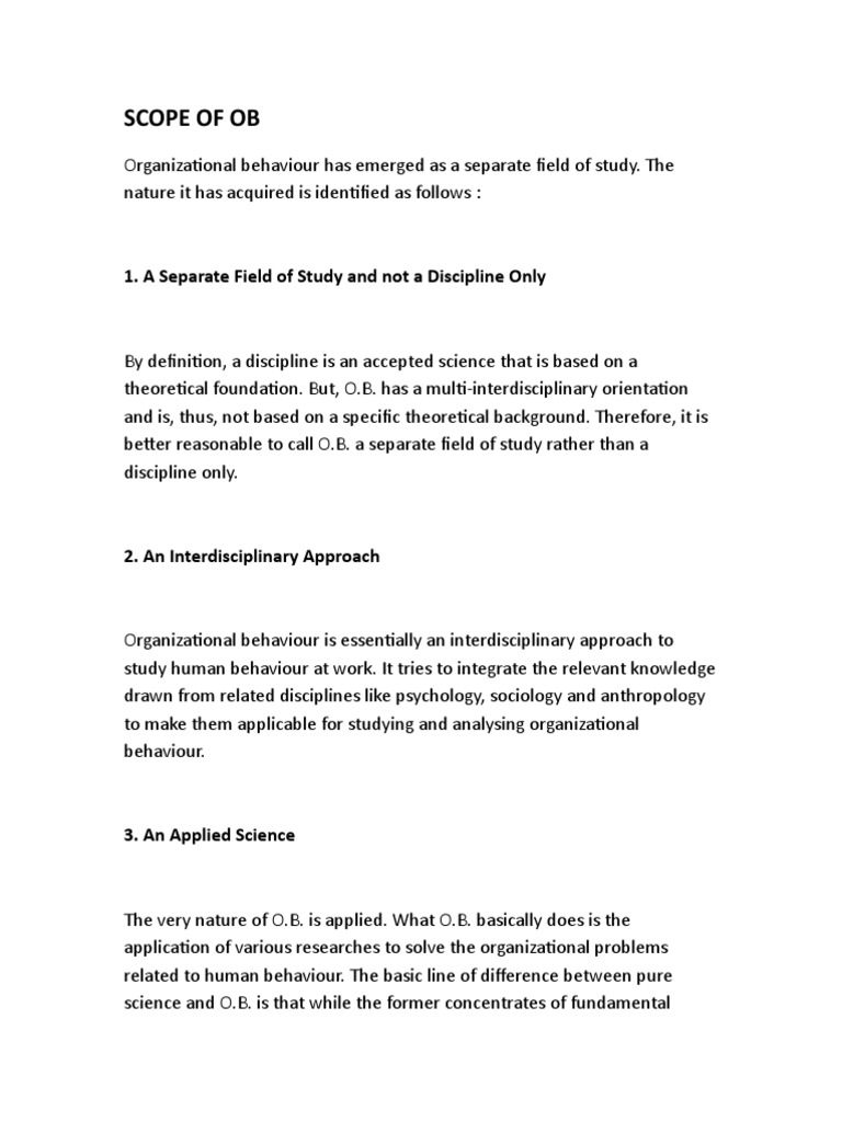 Scope of Ob: 1. A Separate Field of Study and Not A Discipline Only ...