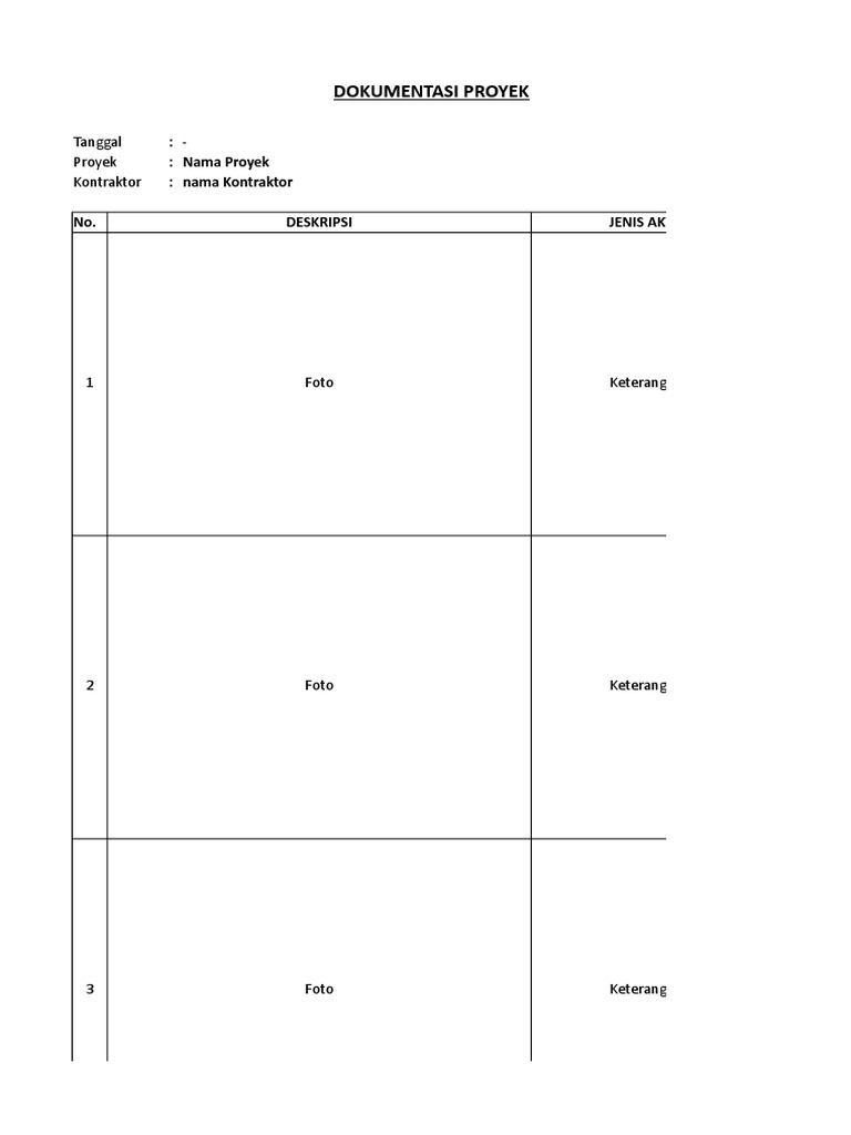 Contoh Form Dokumentasi Proyek | PDF