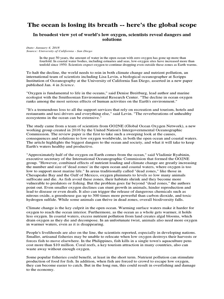 The Ocean Is Losing Its Breath | PDF | Dead Zone (Ecology) | Giraffe