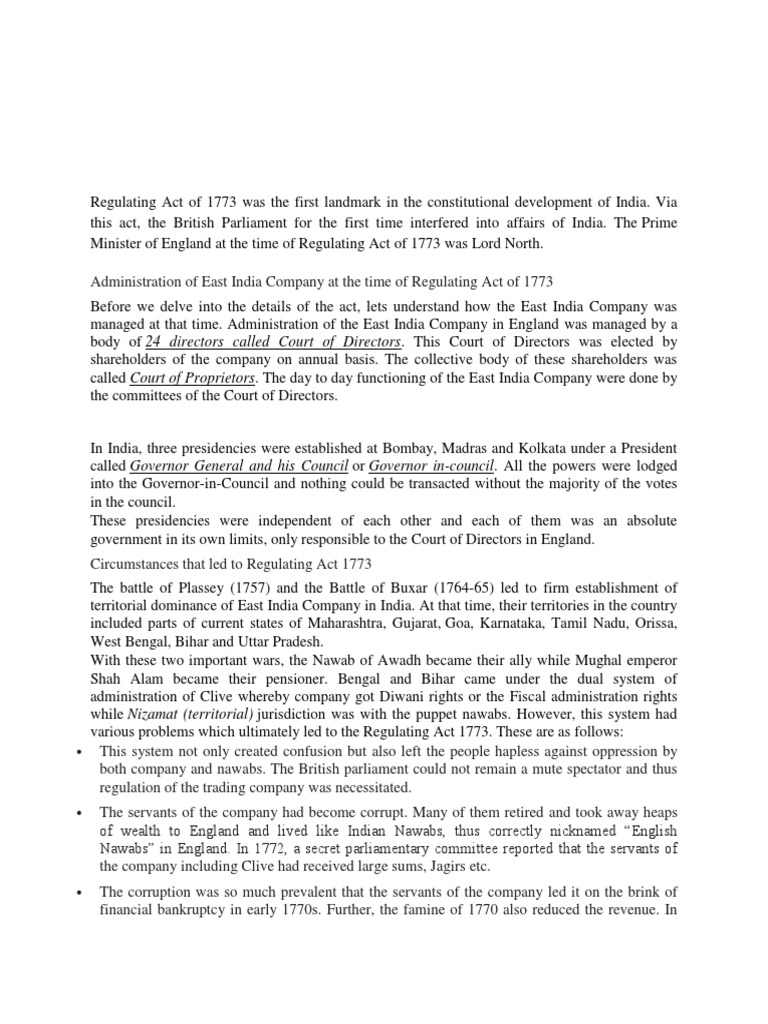 Regulating Act of 1773 | PDF | Government Institutions | Government