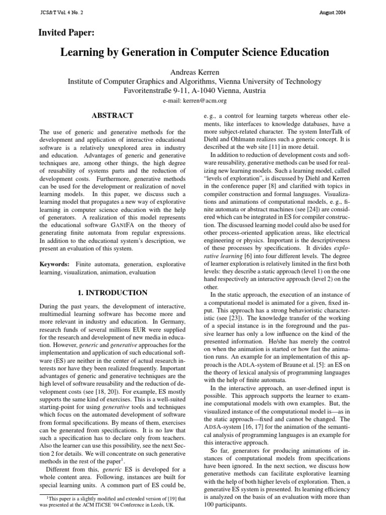 Learning by Generation in Computer Science Education: Invited Paper ...