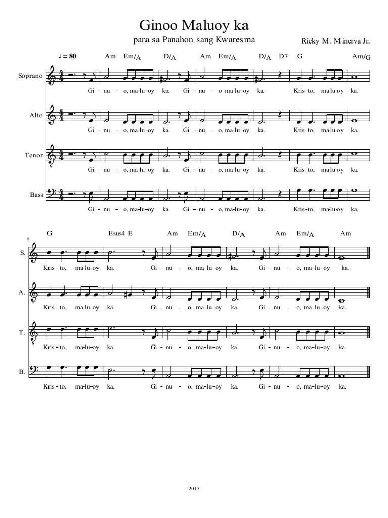 Ginoo Maluoy Ka: para Sa Panahon Sang Kwaresma | PDF | Choral Music | Choral Compositions