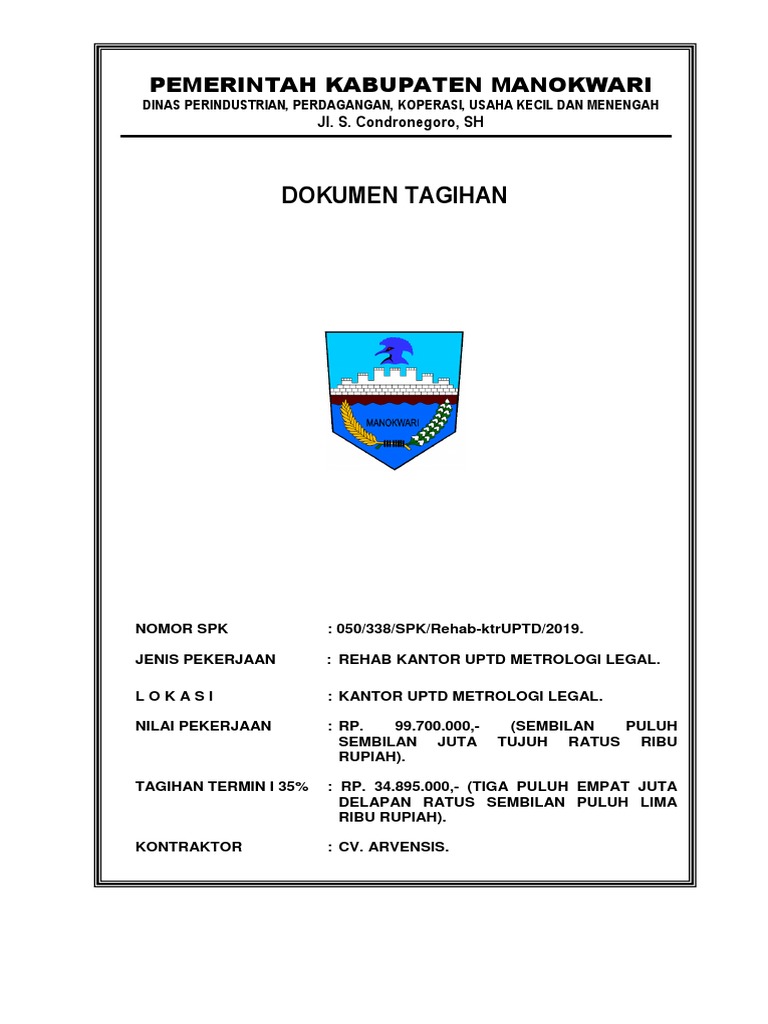Cover Tagihan Termin I | PDF