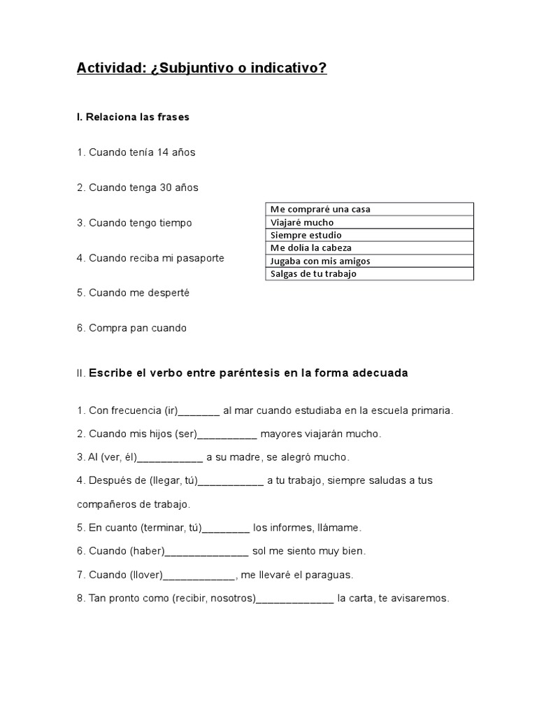 Actividad SUBJUNTIVO | PDF
