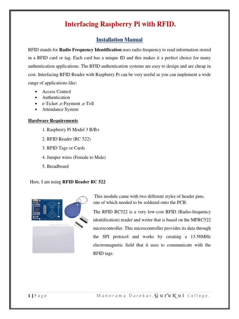 Interfacing Raspberry Pi With RFID.: Installation Manual | Download ...