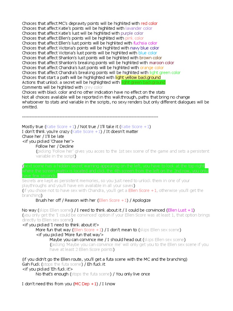 Character and Story Path Guide for an Interactive Fiction Game | PDF ...