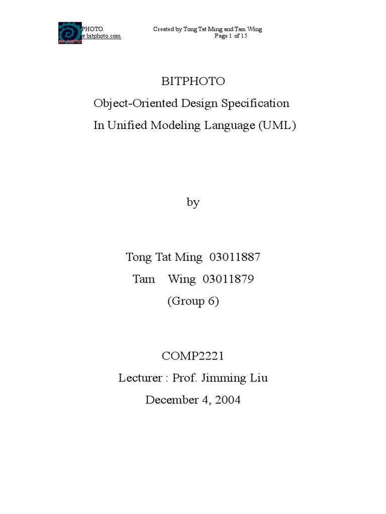 Bitphoto Object-Oriented Design Specification in Unified Modeling Language (UML) | PDF | Use ...