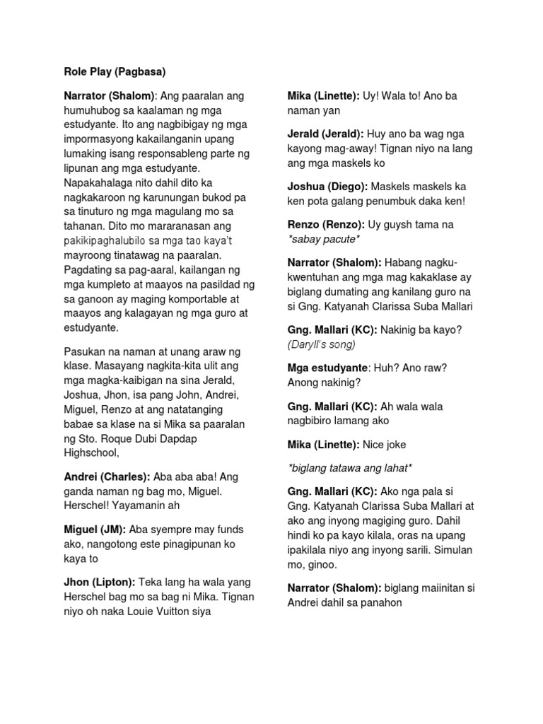 Role Play (Pagbasa) | PDF