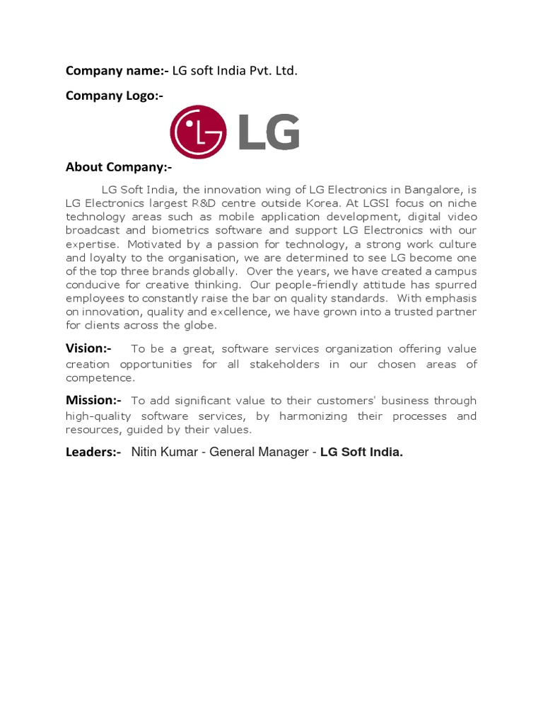 Company name:-LG Soft India Pvt. Ltd. Company Logo | PDF