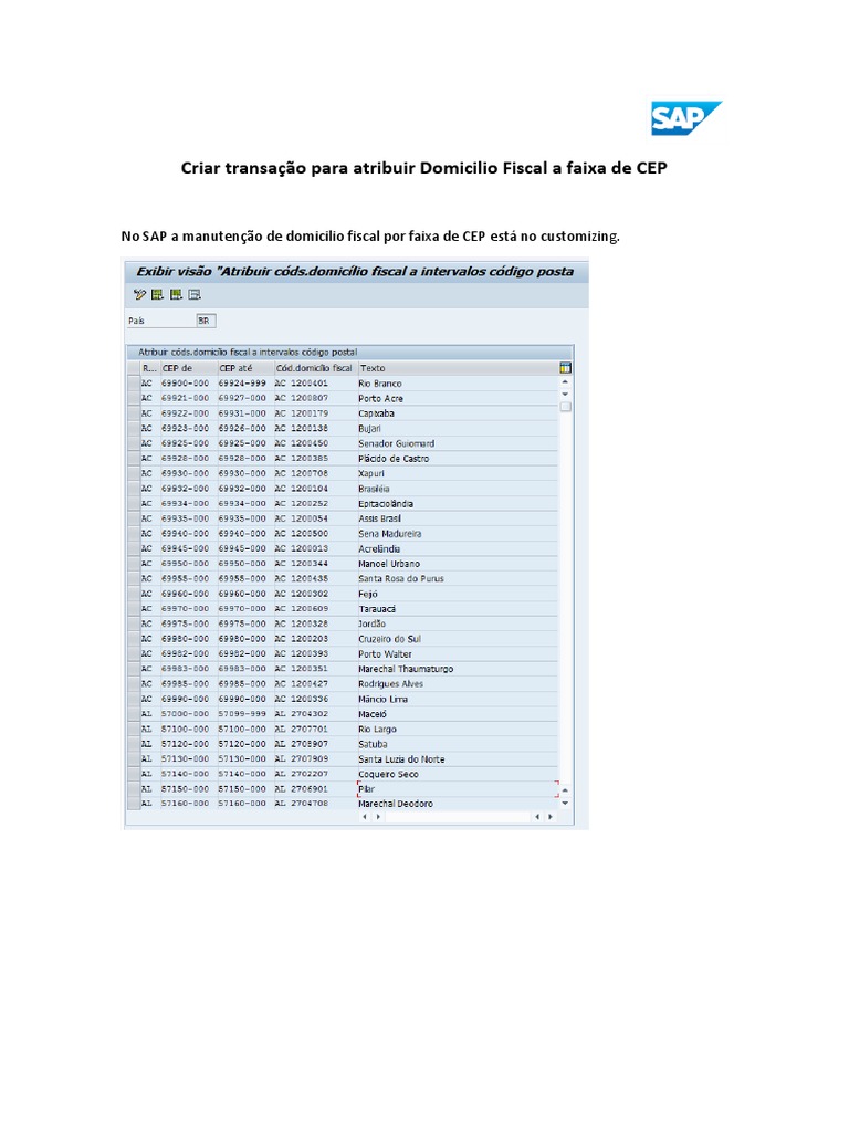 Criar Transação Z para Cadastro de Domicilio Fiscal - SAP | PDF