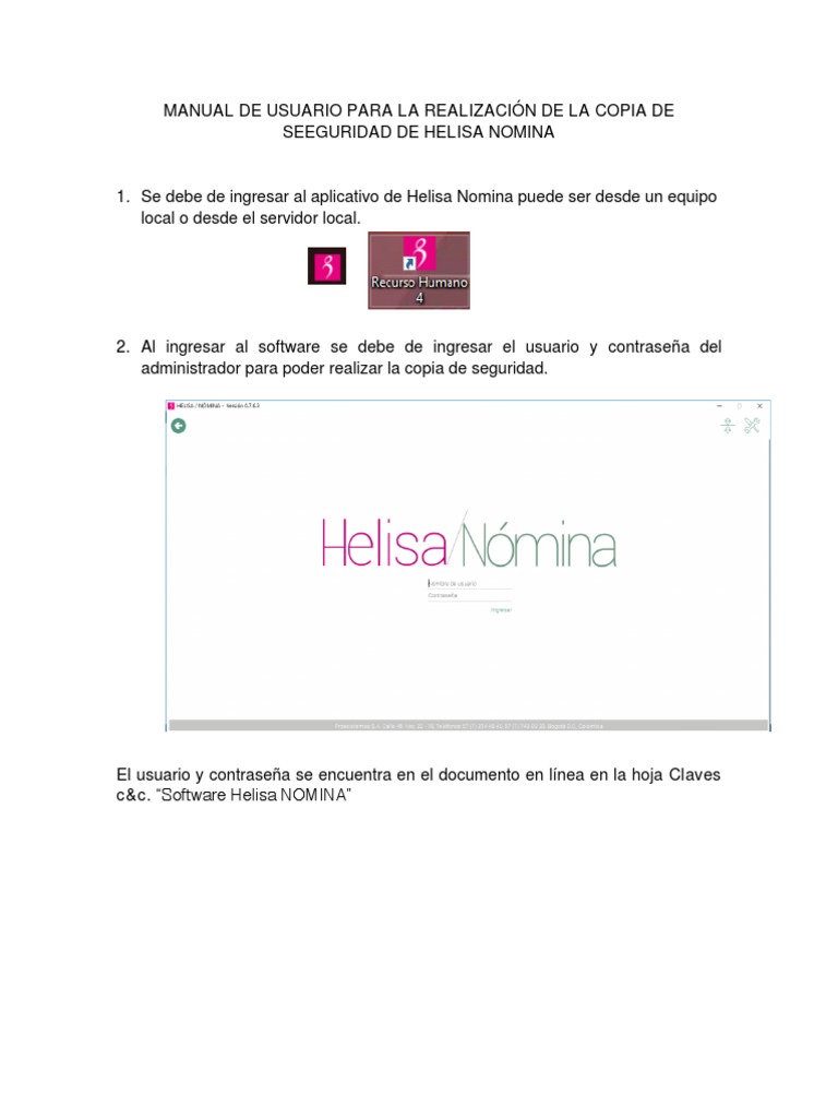 Backup Helisa Nomina | Apoyo | Bases de datos