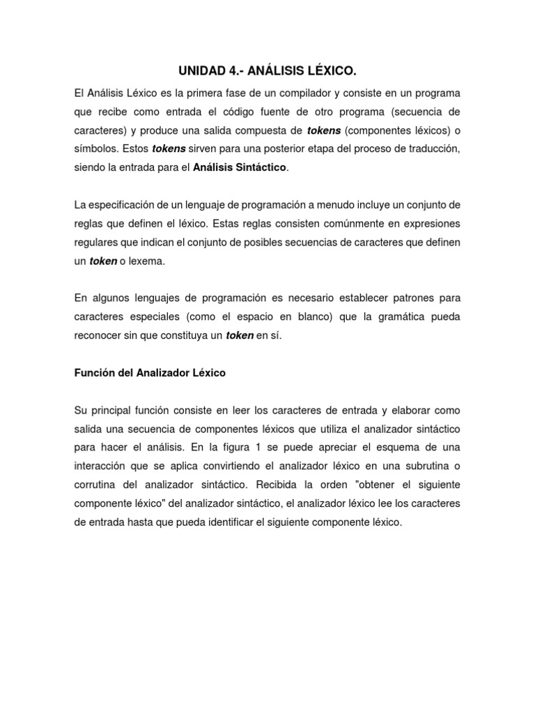 Unidad 4. - Análisis Léxico | PDF | Compilador | Analizando
