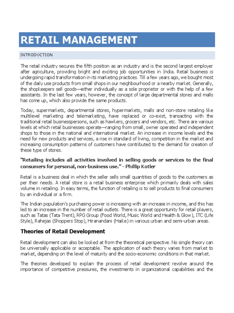 Retail Management: Theories of Retail Development | PDF | Retail ...