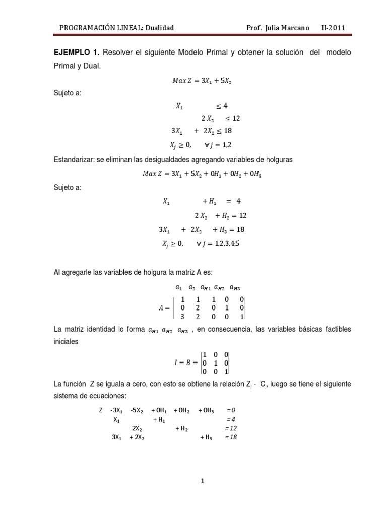 Primal Dual | PDF | Programación lineal | Ecuaciones