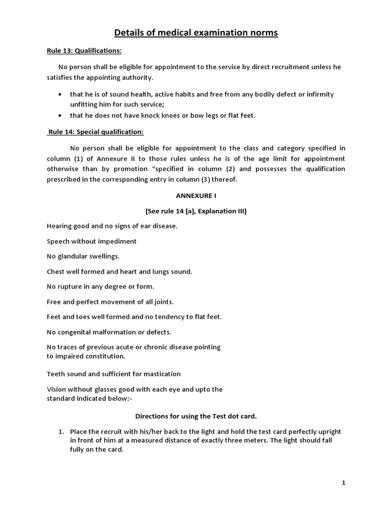 Police Medical Test Requirements | PDF | Visual Acuity | Diseases And ...