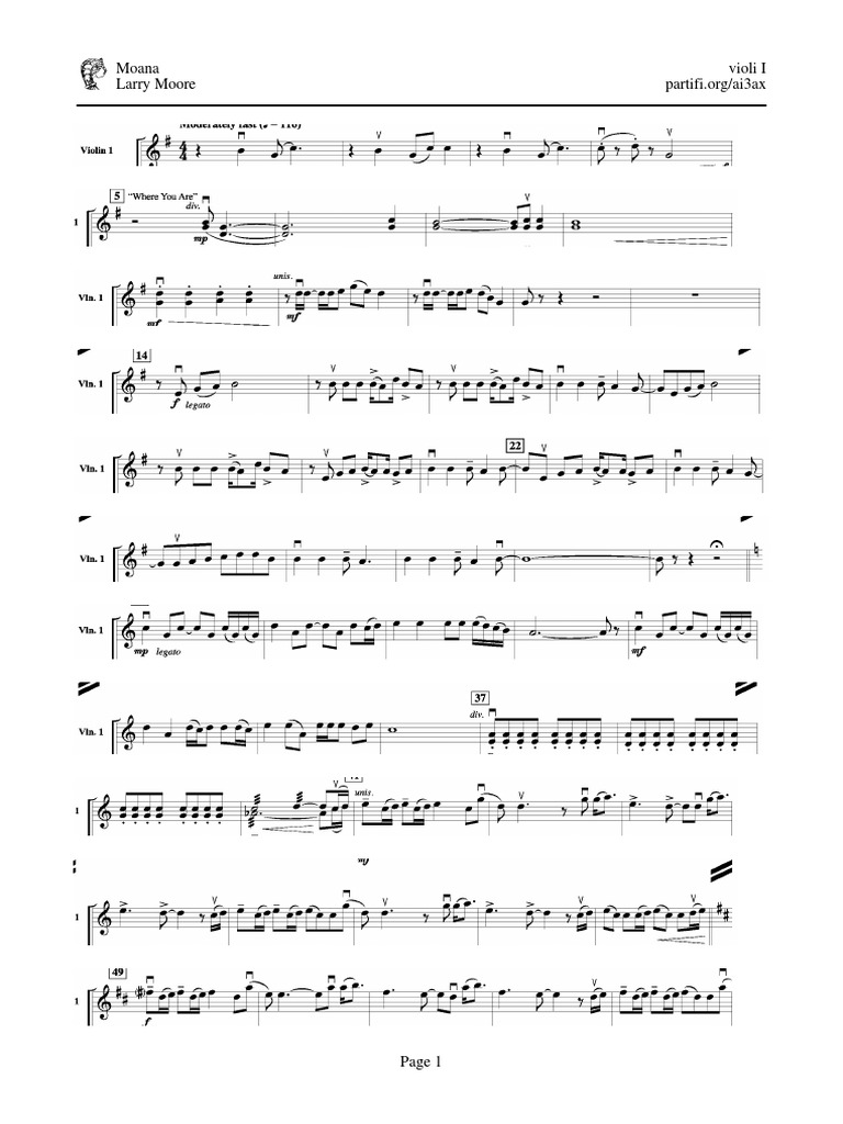 Moana Violin Sheet Music | PDF