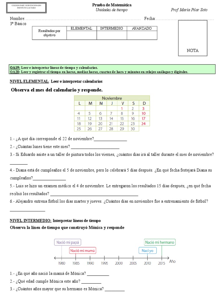 Prueba de Matemáticas: Medidas de Tiempo | PDF | Reloj