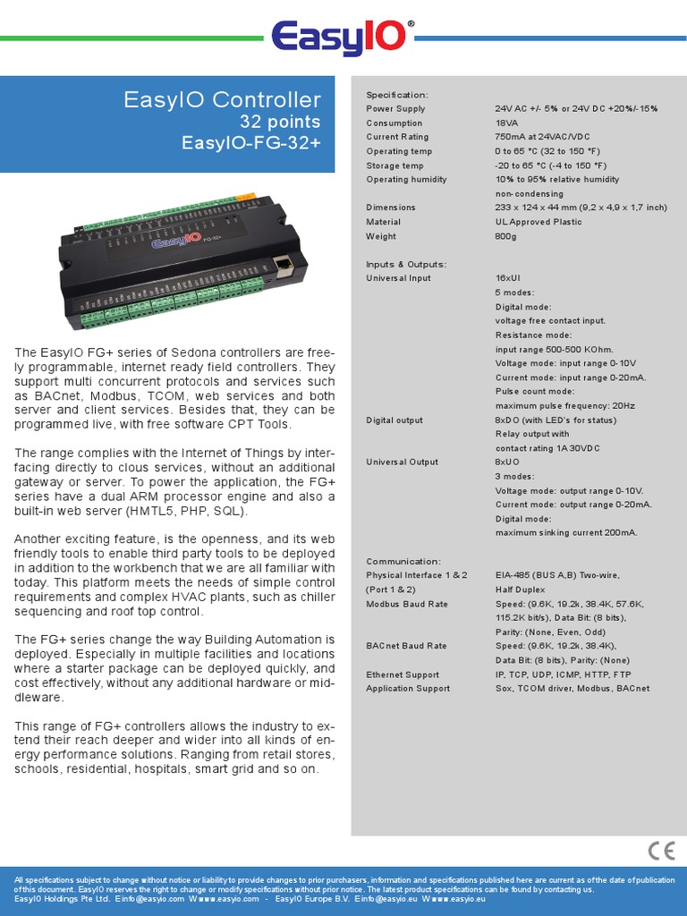EasyIO FG+ Series Controller Overview | PDF | Power Supply | Data ...