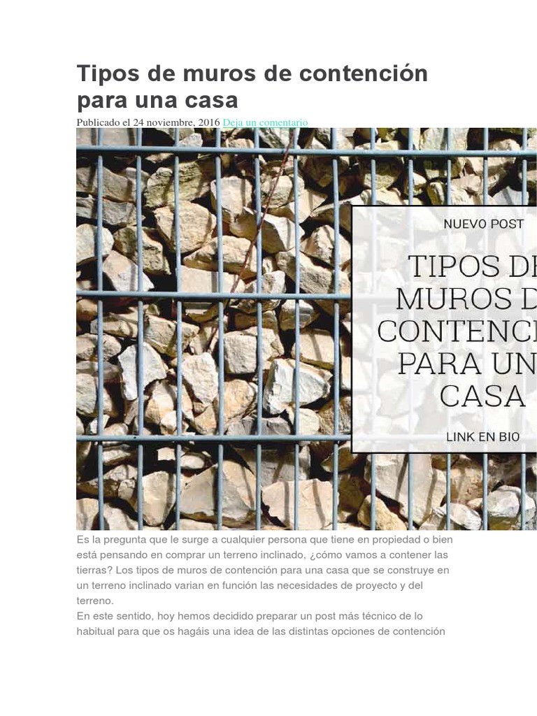 Tipos de Muros de Contención para Una Casa | PDF | Hormigón | Fundación ...