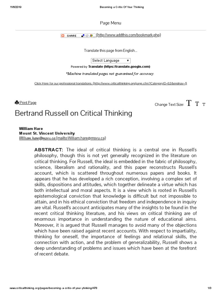 Logical and Critical Thinking | PDF | Critical Thinking | Bertrand Russell