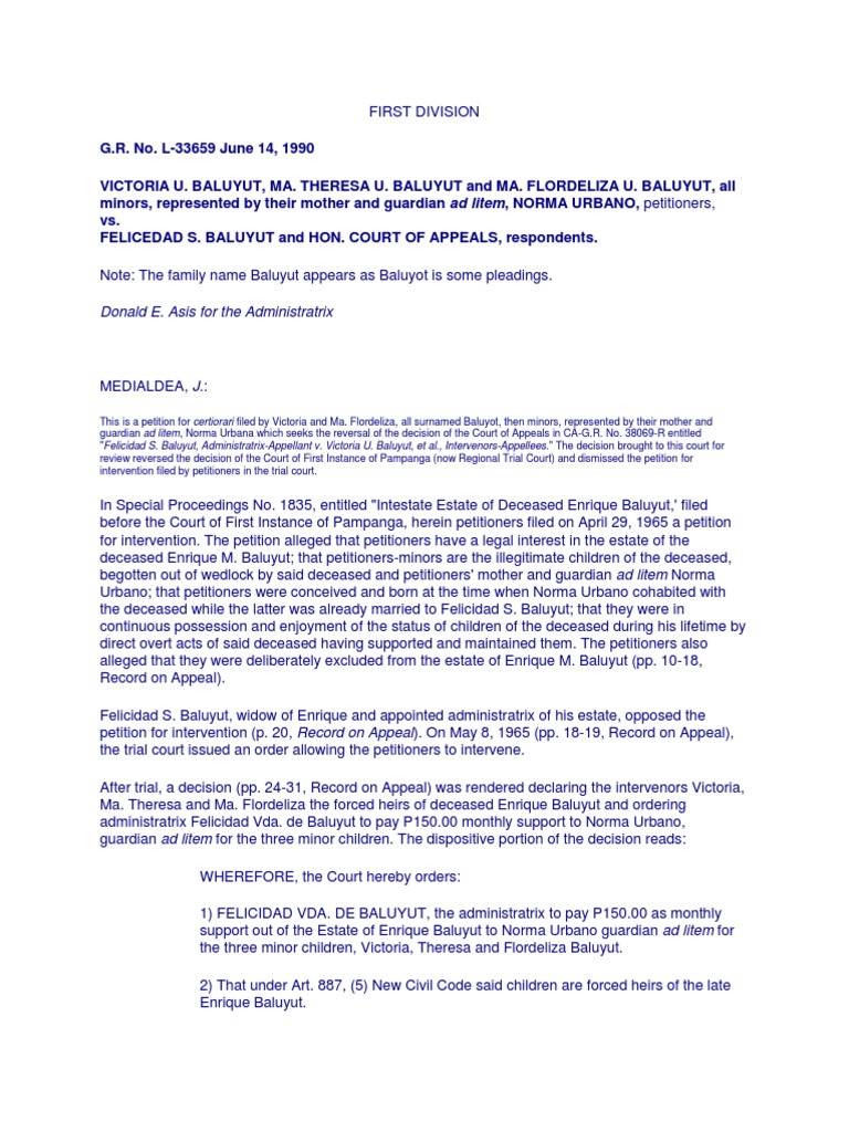 Baluyot vs. Baluyot, 186 SCRA 506 | PDF | Legitimacy (Family Law ...