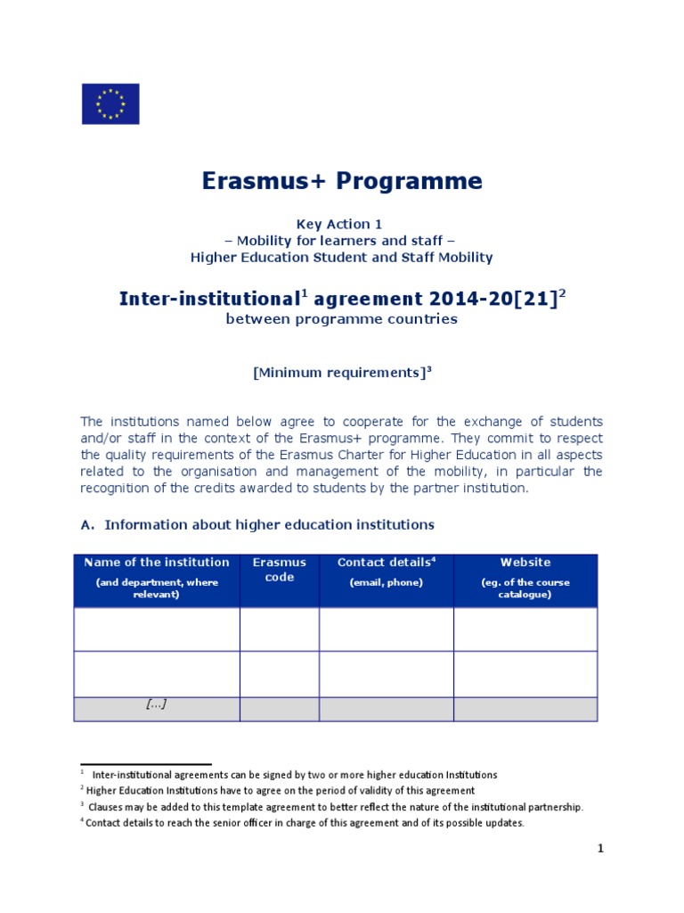 Erasmus+ Programme: Inter-Institutional Agreement 2014-20 | Download Free PDF | Learning | Business
