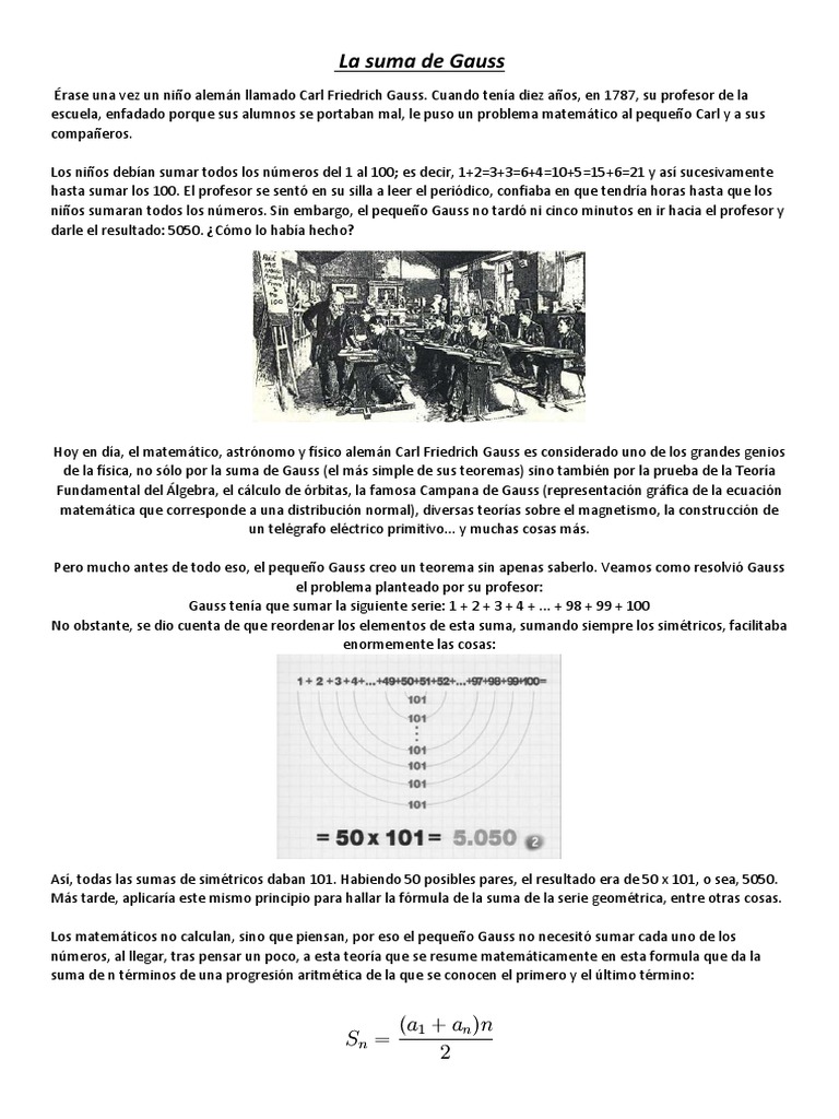 Suma de Gauss: 1 a 100 en 5 min. | PDF | Aritmética | Enseñanza de ...