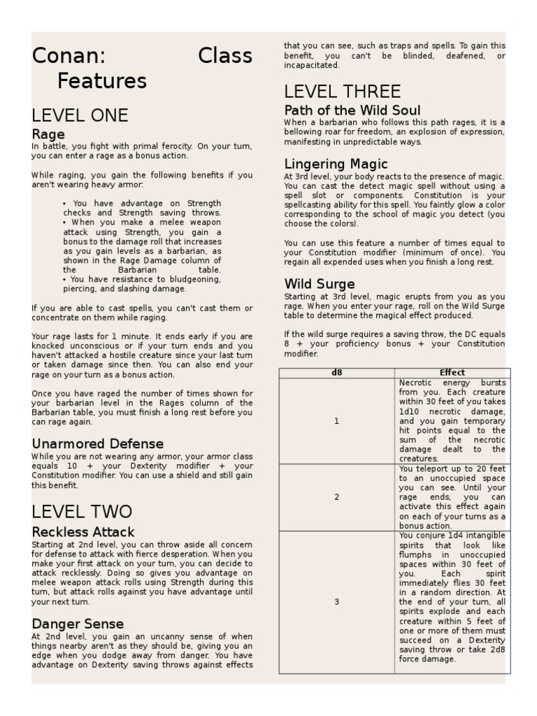 Conan: Class Features: Level One Level Three | PDF | Role Playing Games ...