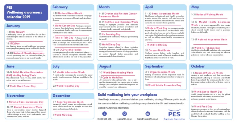 Calendar of Wellbeing Awareness Days 2019 | PDF | Mental Health ...