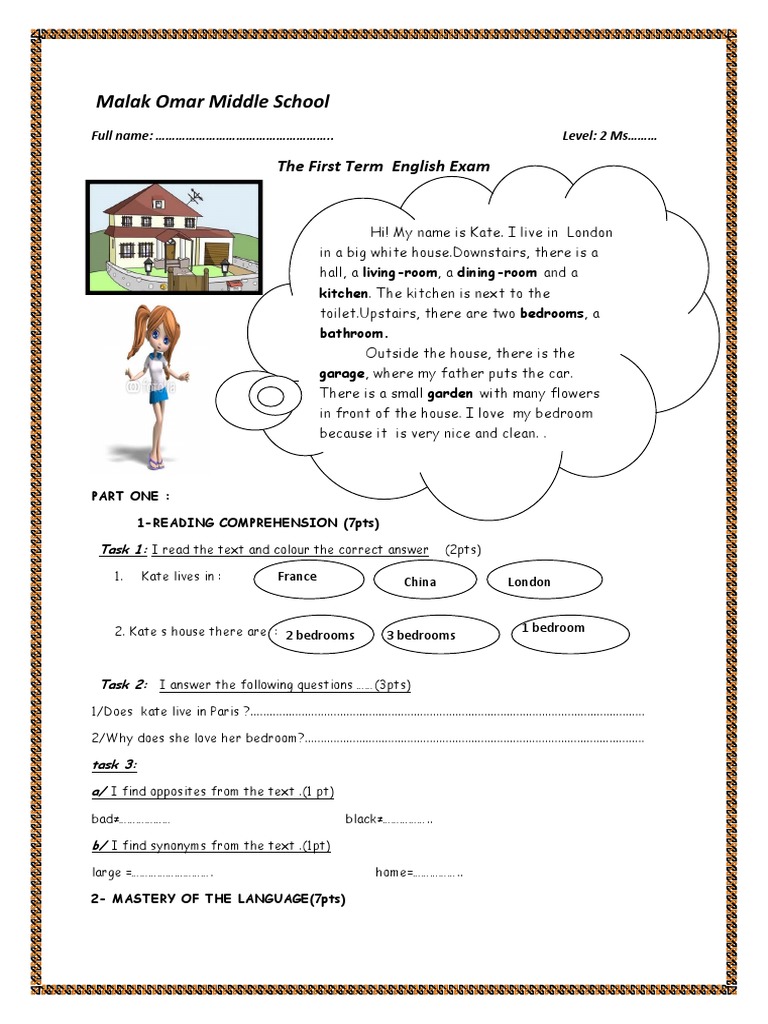 First Term English Exam - 2 | PDF | Cognitive Science | Linguistics