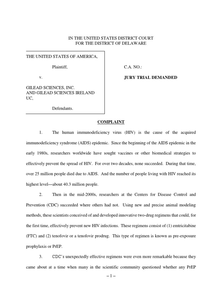 USA V Gilead | PDF | Management Of Hiv/Aids | Hiv/Aids