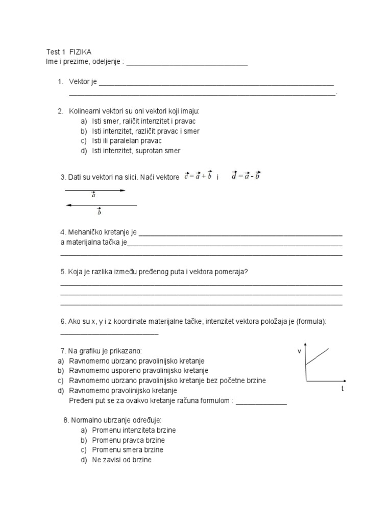 Test 1 Fizika1 | PDF