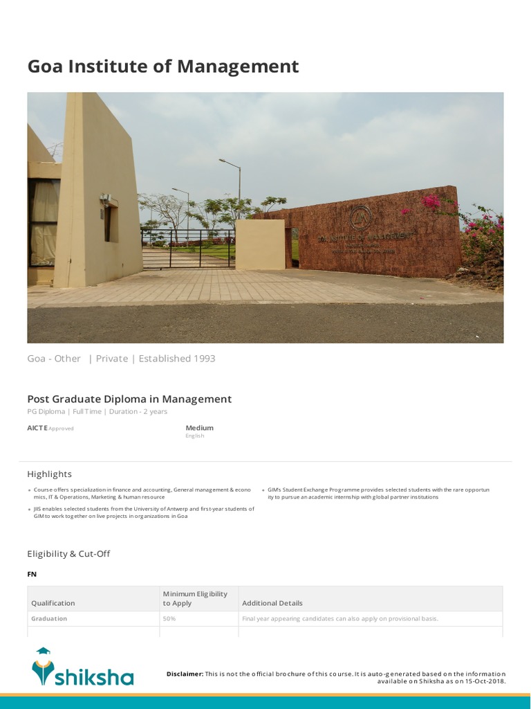 GIM Goa PGDM Admission Details | PDF | Master Of Business ...