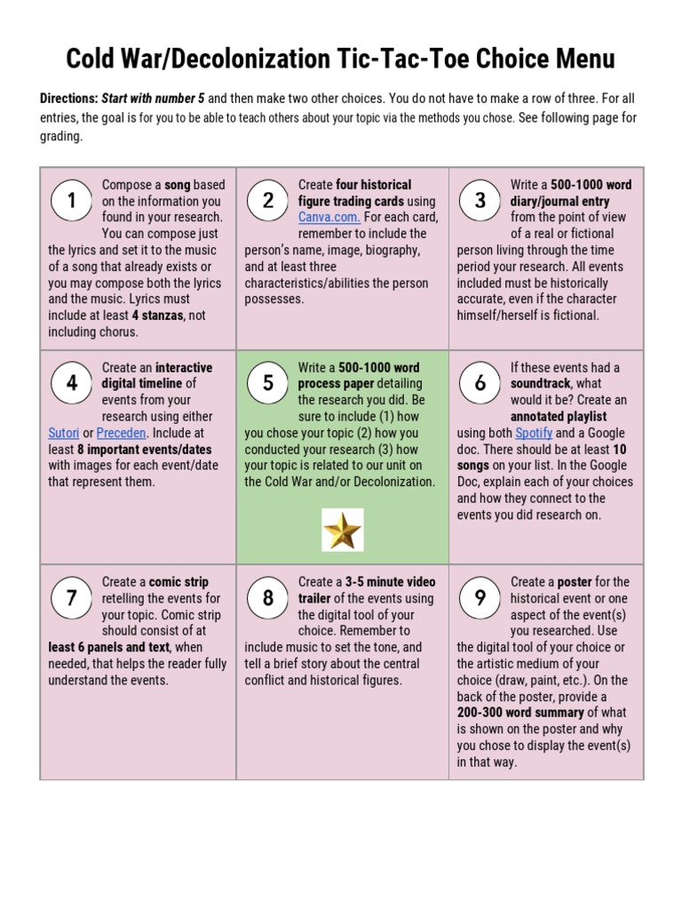 Tic-Tac-Toe Menu Choice Board | PDF | Cognition | Communication