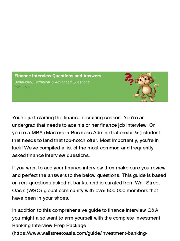 21 Finance Interview Questions and Answers | PDF | Earnings Before ...