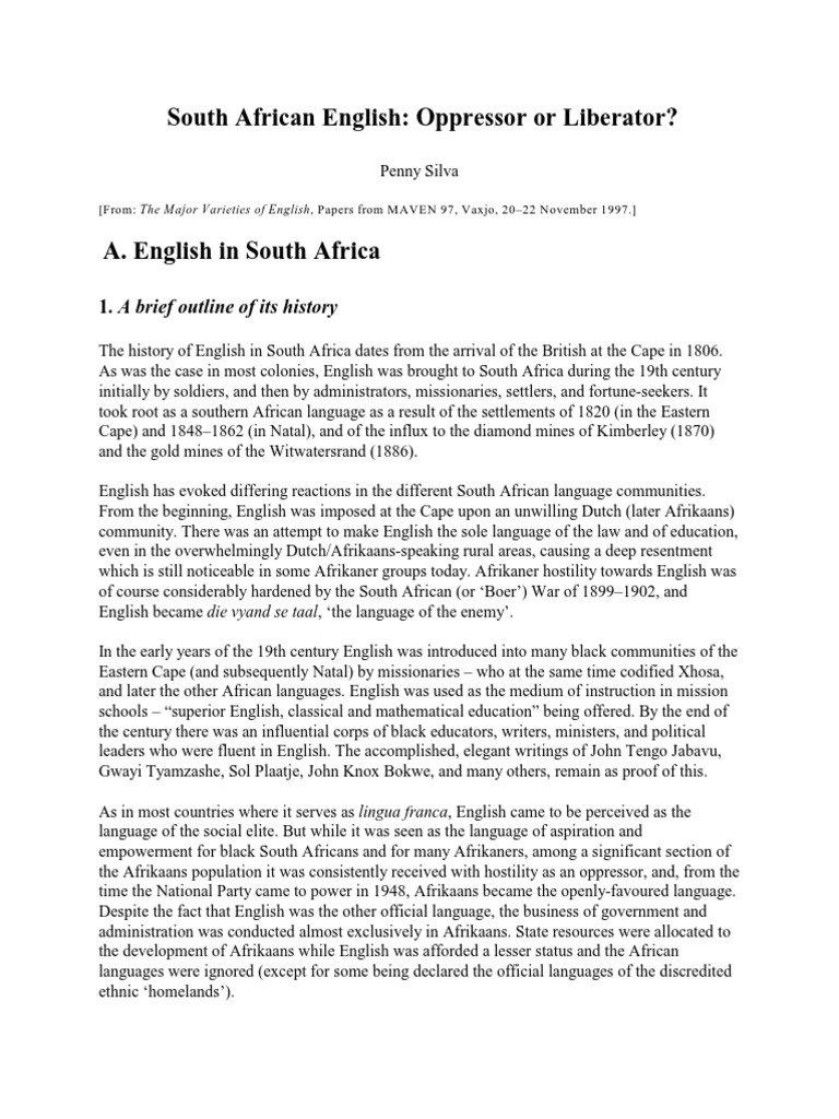 South African English: Oppressor or Liberator?: 1. A Brief Outline of ...
