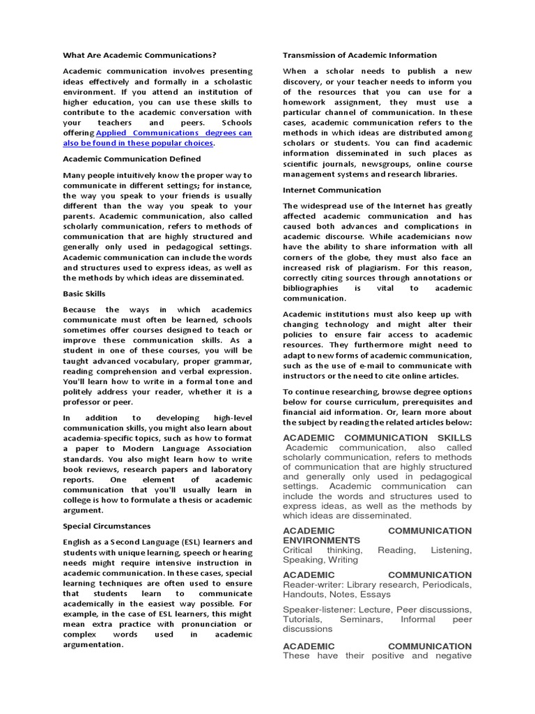 Understanding Academic Communication | PDF | English As A Second Or ...
