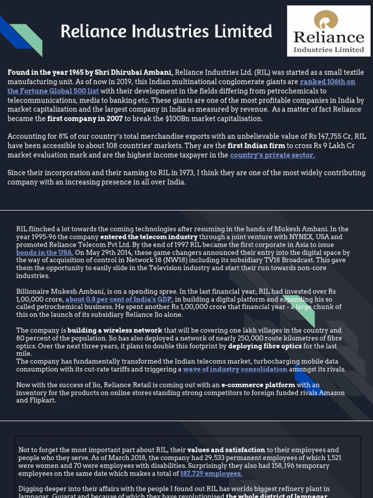 Overview of Reliance Industries Limited | PDF | Economies | Business