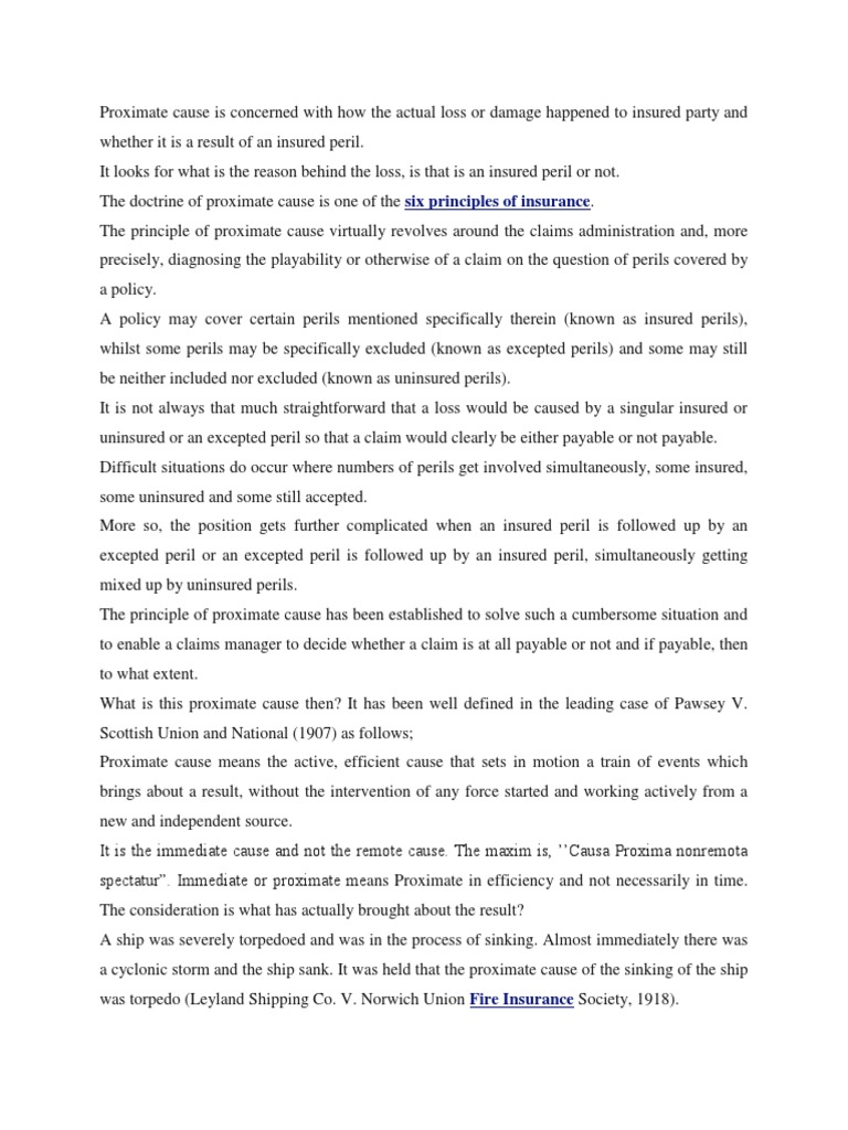 Proximate cause insurance principle explained | PDF | Proximate Cause ...