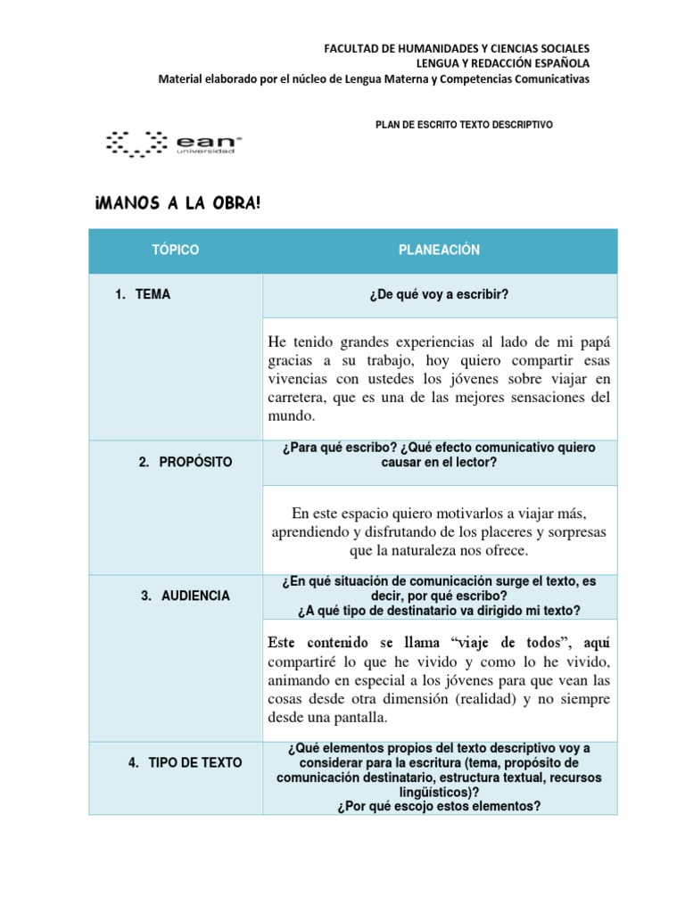 Plan de Escrito Texto Descriptivo - Instrucciones | PDF | Science ...